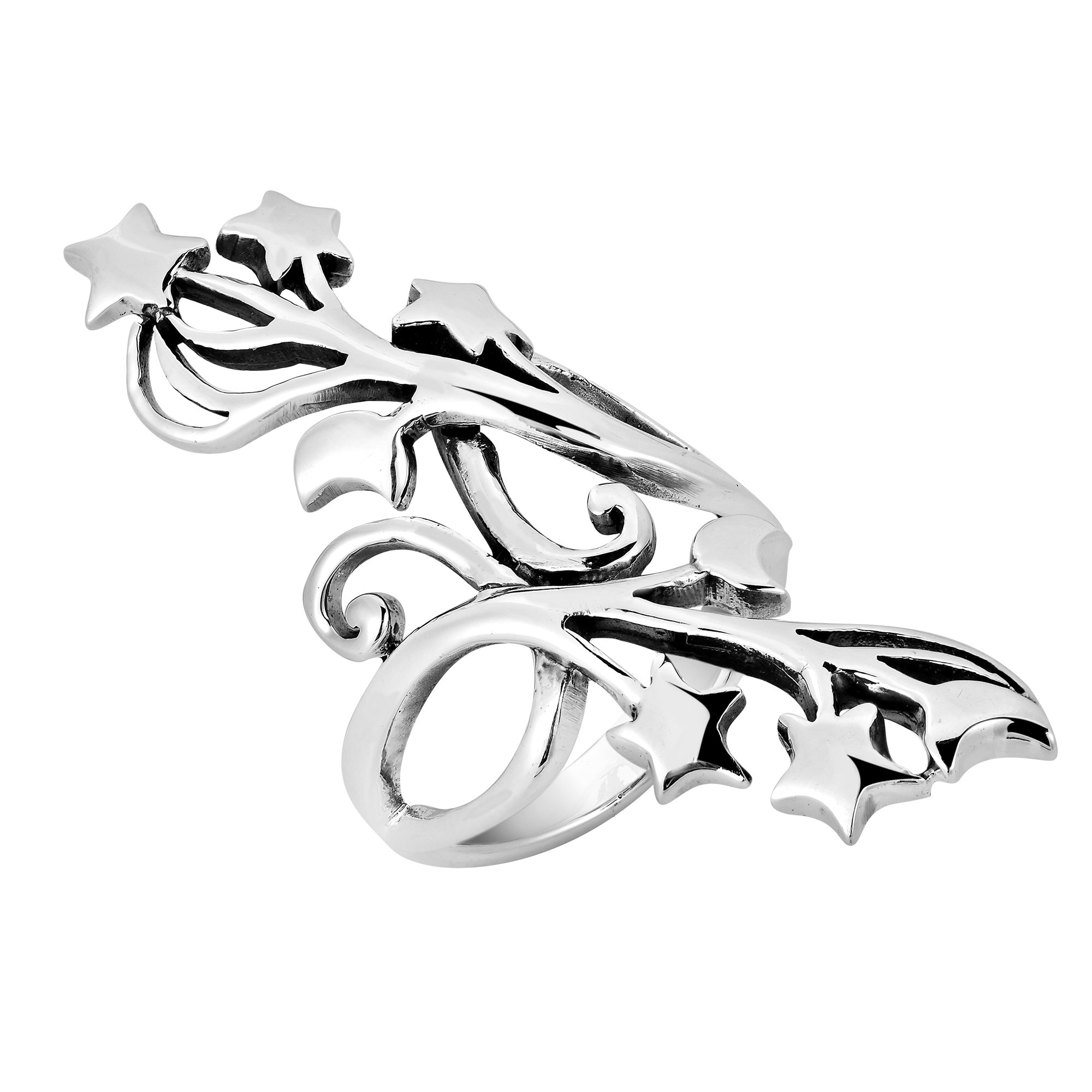 Gorgeous Stars and Half Moon Swirl Vine .925 Silver Ring (10)