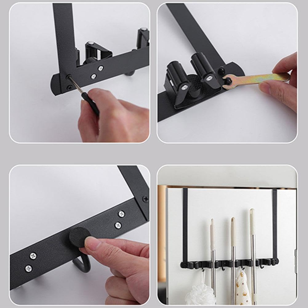 QHUDLV Broom Holder Over The Door,Mop and Broom Holder with Over Door Hook,Wall Mount Broom Storage Tool Organizer Garage Organization and Storage Utility Rack,-Rake, Shovel, Mop Hanger