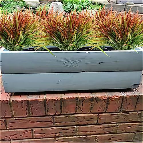 SzJias Fake Plants Outdoor Artificial Grass Plastic Plants UV Resistant Greenery (8 Pcs, Orange)