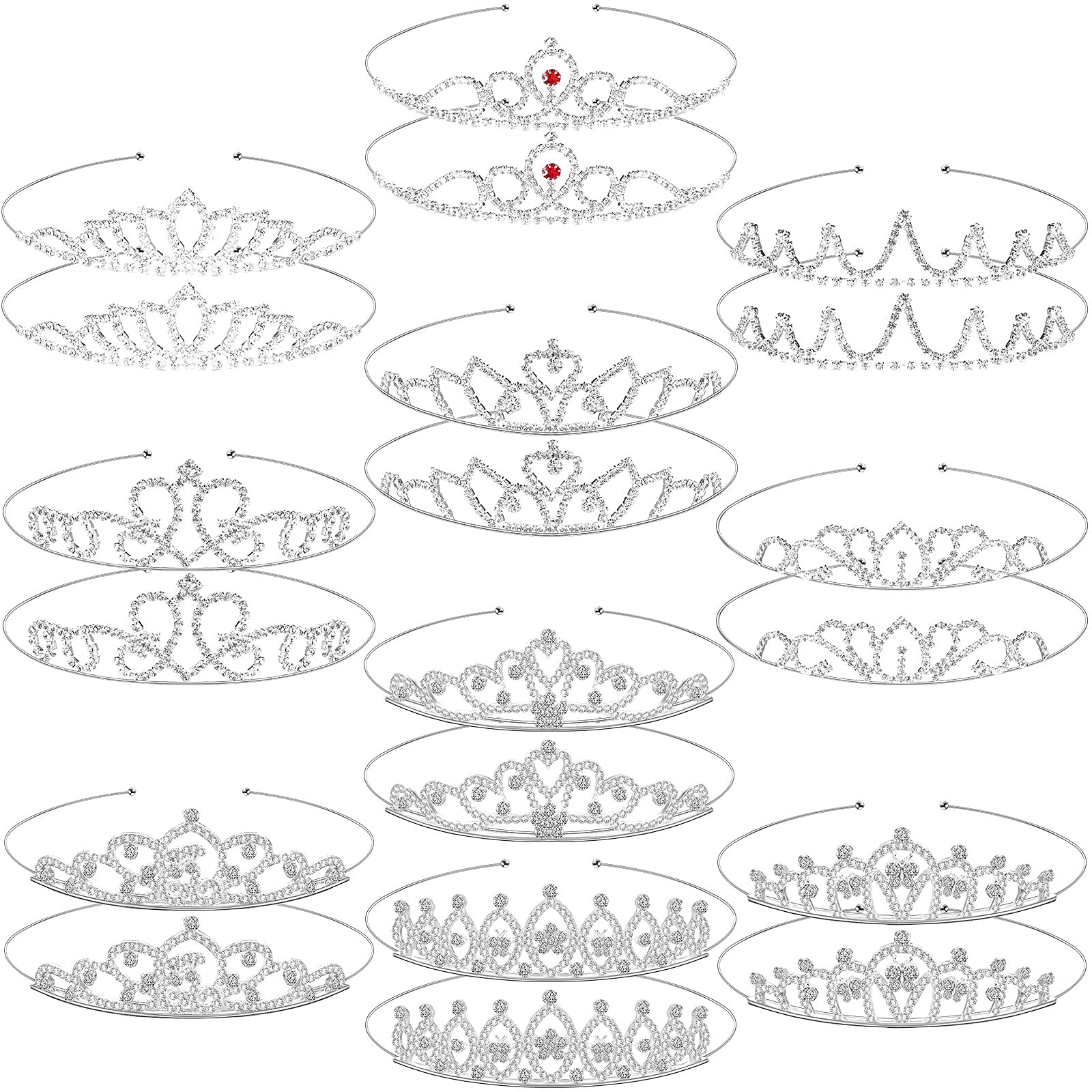Hicarer 20 Pieces Girls Tiara Crown Bulk Silver Princess Tiaras Crystal Headband for Girls Wedding Birthday Party(Cute Style)