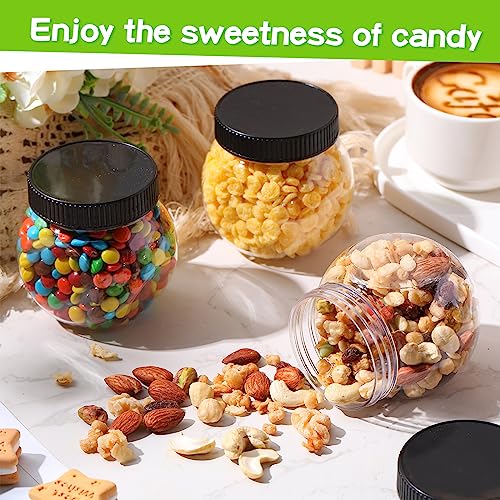 Tradder 24 Pcs Plastic Candy Jars with Lids 8.5 oz Side Cookie Jar Bulk Kitchen Counter Clear Cookie Container Wide Mouth Candy Storage Jars for Candy Buffet Table Coffee Canister Party Laundry Holder