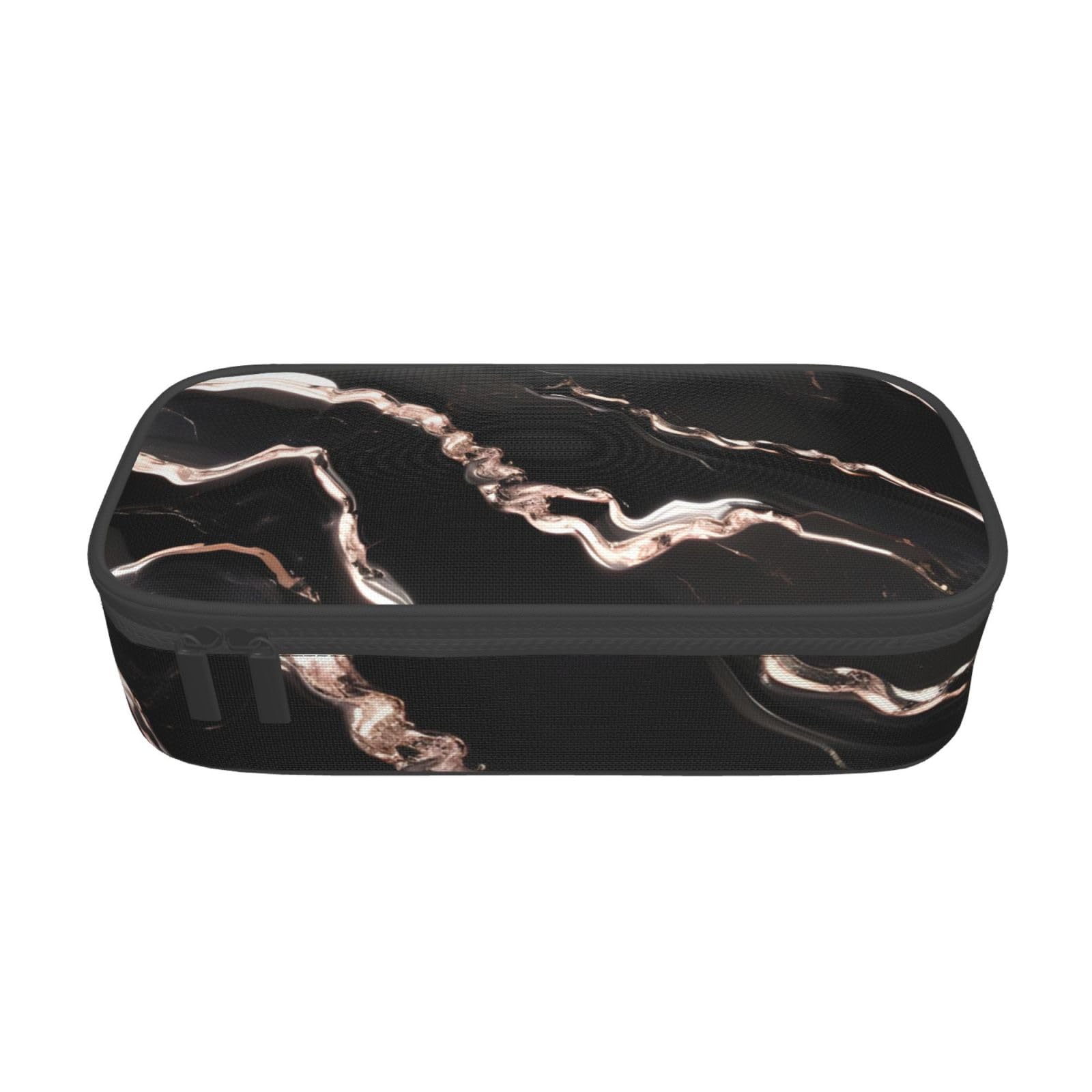 QHWLR Black rose gold Marble print Pencil Case Large Capacity Pen Pouch for interlayer Adults Cosmetic Bag Supplies 
