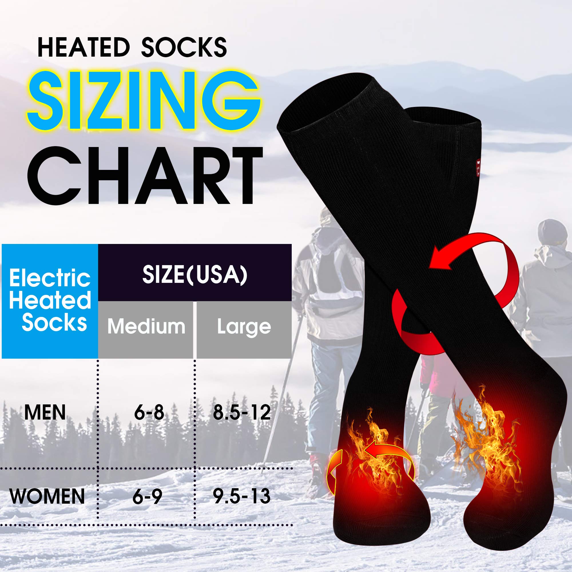 Heated Socks for Men Woman Elecrtic Socks 3 Heating Settings for Hunting Hiking Camping Fishing Rechargeable Battery Socks