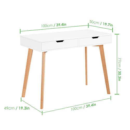 PUPL Writing Computer Desk, Home Office Desk with Two Large Capacity Drawer Writing Study Table Modern Makeup Vanity Table for Bedroom Console Table Laptop Desk