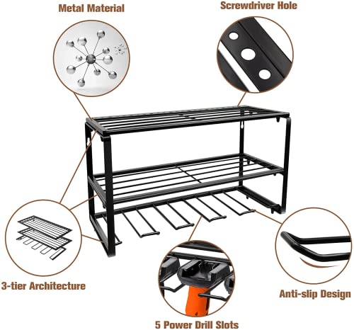 wocaxc Large Power Tool Organizer Storage-5 Drill Holder,Garage Tool Organizers and Storage Rack,Duty Floating Tool Shelf, Wall Mounted Tool Storage with Screwdriver Holder,Gift for Father's Day
