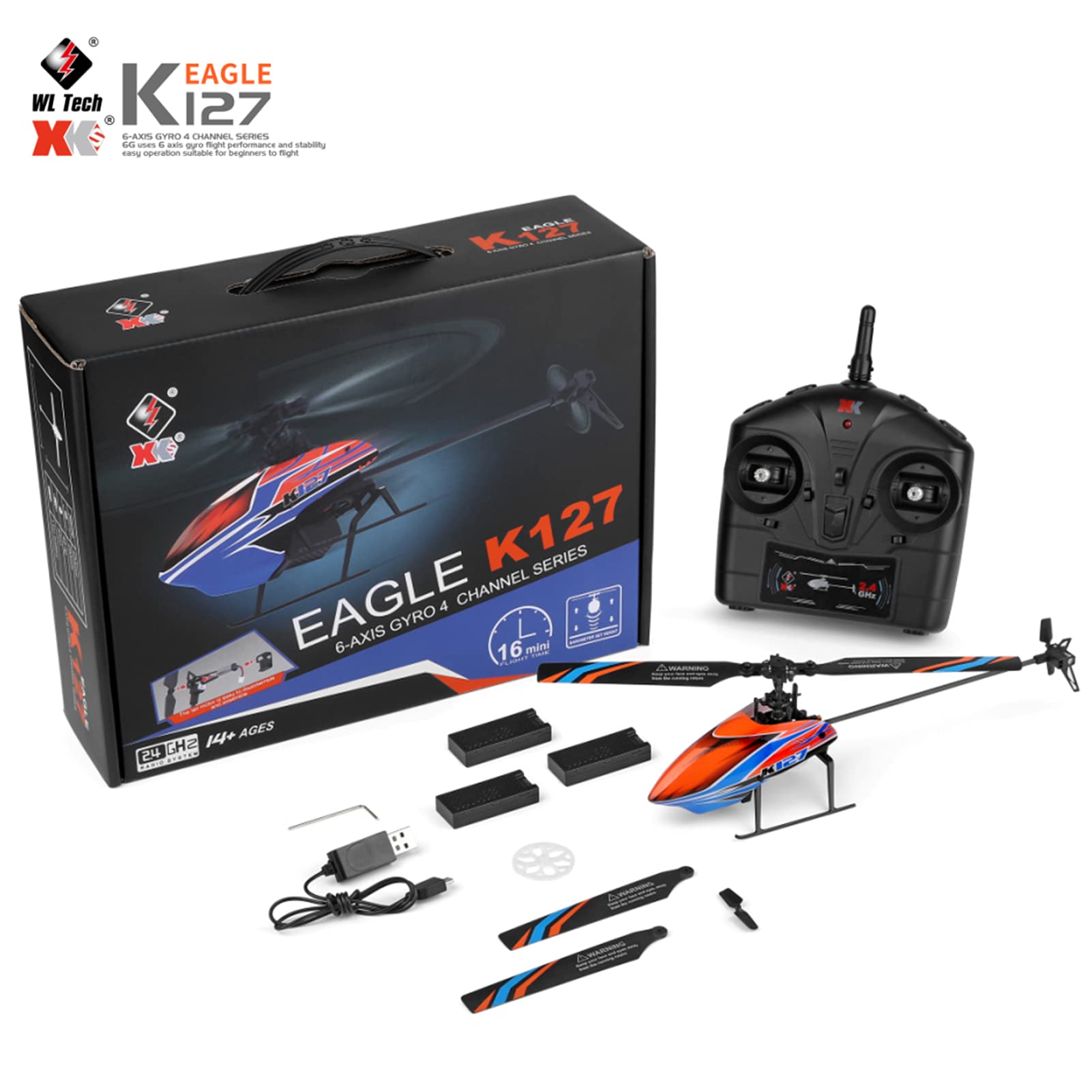 GoolRC RC Helicopter, WLtoys XK K127 Remote Control Helicopter, 4 Channel RC Aircraft with 6-Axis Gyro, Altitude Hold, One Key Take Off/Landing, Easy to Fly for Kids and Beginners, Include 3 Batteries