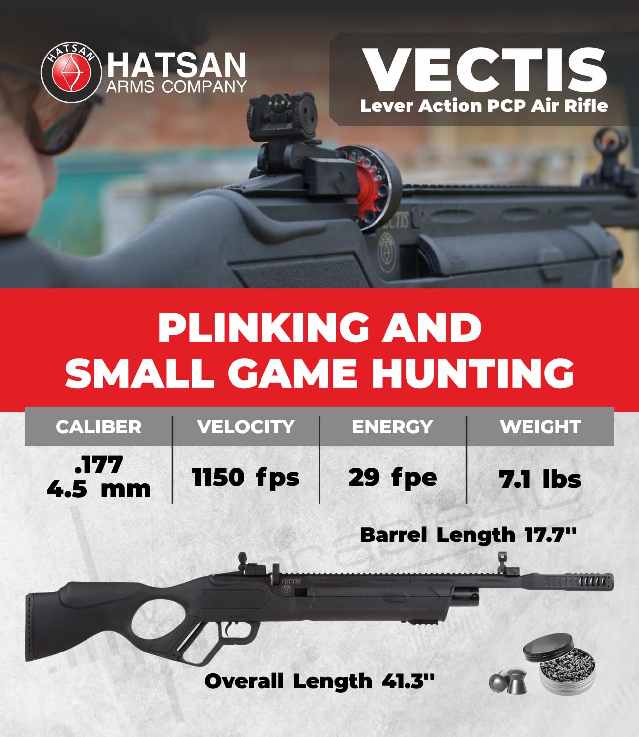 Hatsan Vectis Air Rifle with Pack of Pellets and 100x Paper Targets Bundle (Black Syn Stock) (.177 Cal + Ammo)Q