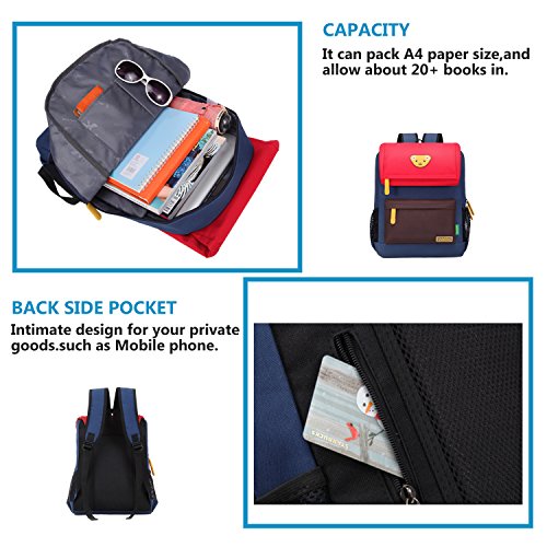 Willikiva Cute Bear Kids School Backpack for Children Elementary School Bags Girls Boys Bookbags (Red/Coffee/Royalblue, Medium)