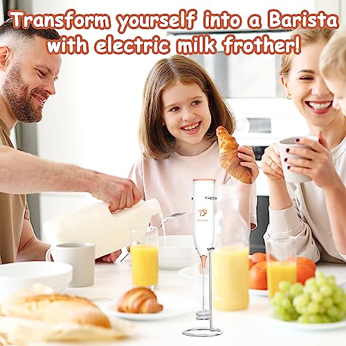 Handheld with Stainless Steel Stand USB-charging Foam Maker, DOUBLE WHISK Mini Blender and Electric Mixer Coffee Frother (Brown)