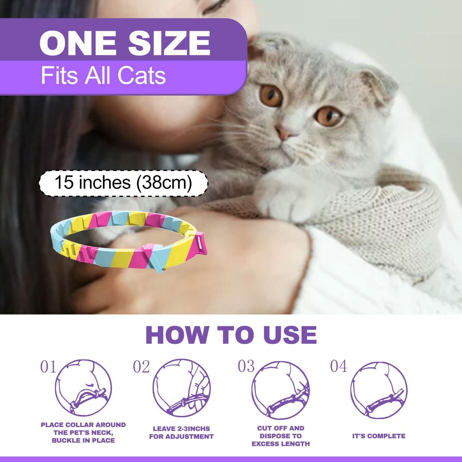 TachengMc 4 Pack Calming Collar for Cats, Cat Collars Efficient Relieve Reduce Anxiety Stress,Make Comfortable Relaxed,Pheromones Collar, Cat Calming Collar Kitten Supplies, Lasting 60 Days, Rainbow