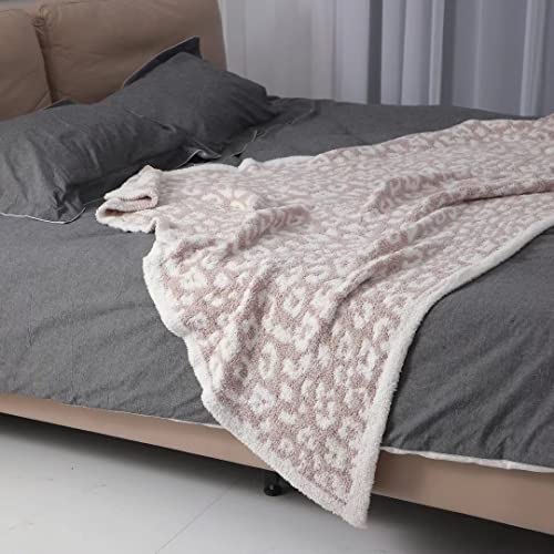 Soft Plush Fluffy Leopard Knitted Throw Blanket, Lightweight Warm Cozy Reversible Blanket Cheetah Blanket, Perfect for Couch, Bed, Sofa, Cream