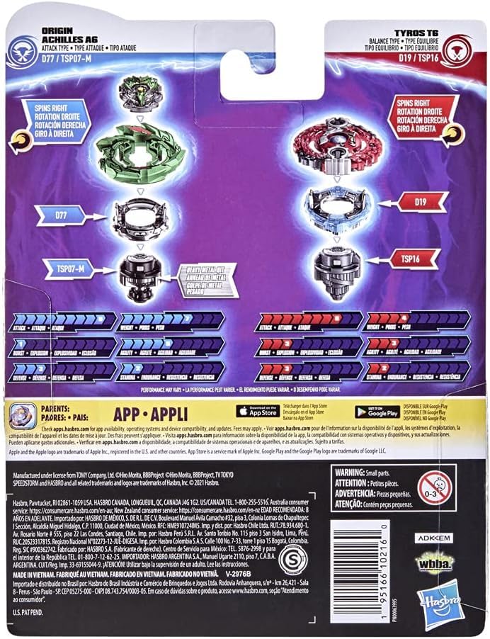 Hasbro Beyblade Burst Surge Speed Storm Twin Pack Origin Achilles A6 and Tyros T6