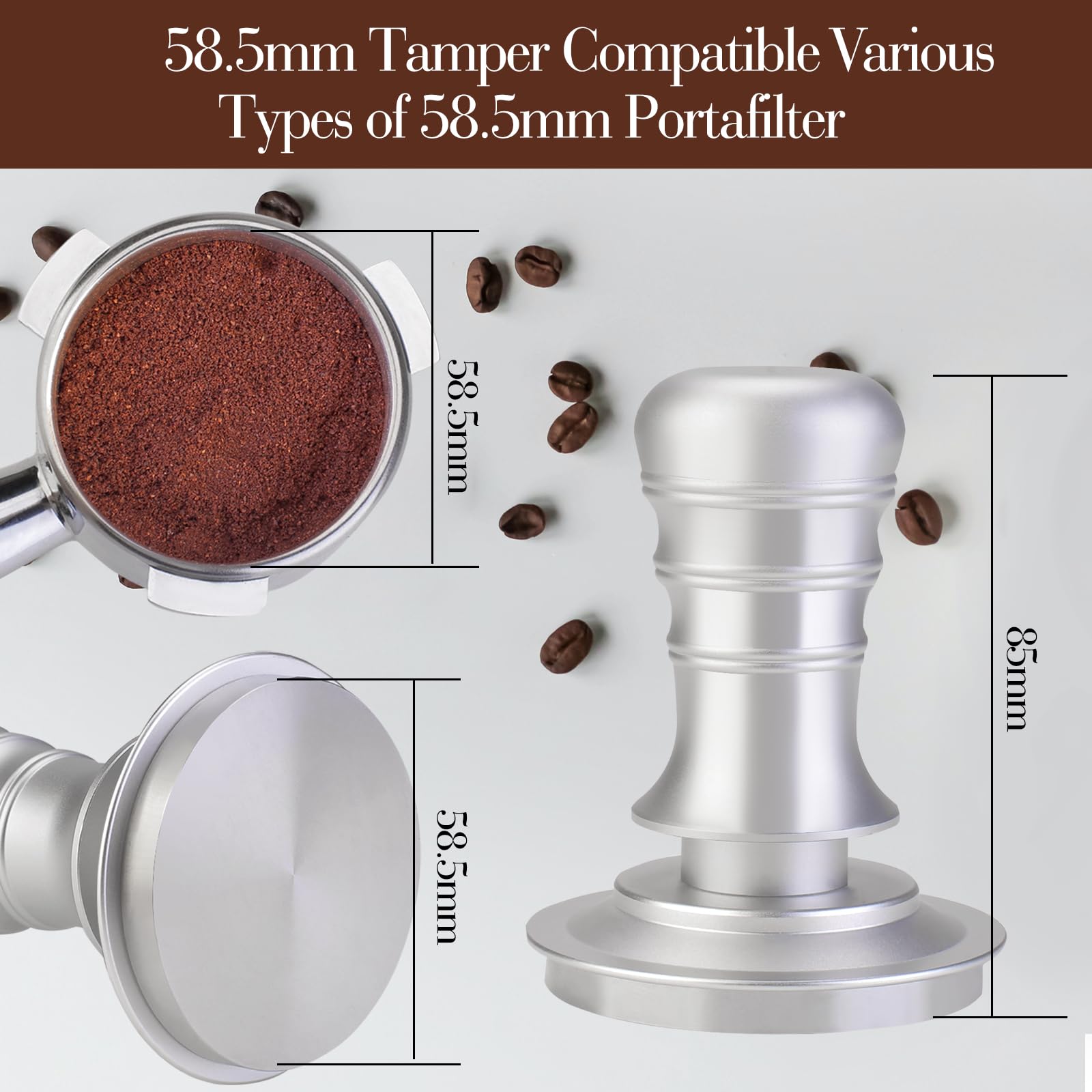 Hererod 58.5mm Espresso Tamper - Premium Heavy Duty Barista Coffee Tamper with Calibrated Spring Espresso,100% Stainless Steel Based Tamper For Espresso Machine (58.5mm, Black)