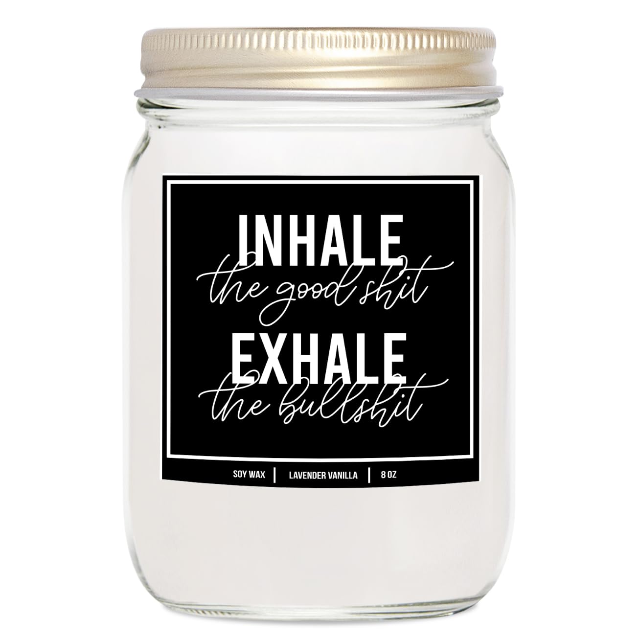 YouNique Designs Inhale Exhale Candle Lavender Vanilla 8oz, Relaxing Gifts for Women, Self Care Gifts for Women - Relaxing Candle Funny Gifts for Women - Womens Gift Ideas (Lavender & Vanilla)
