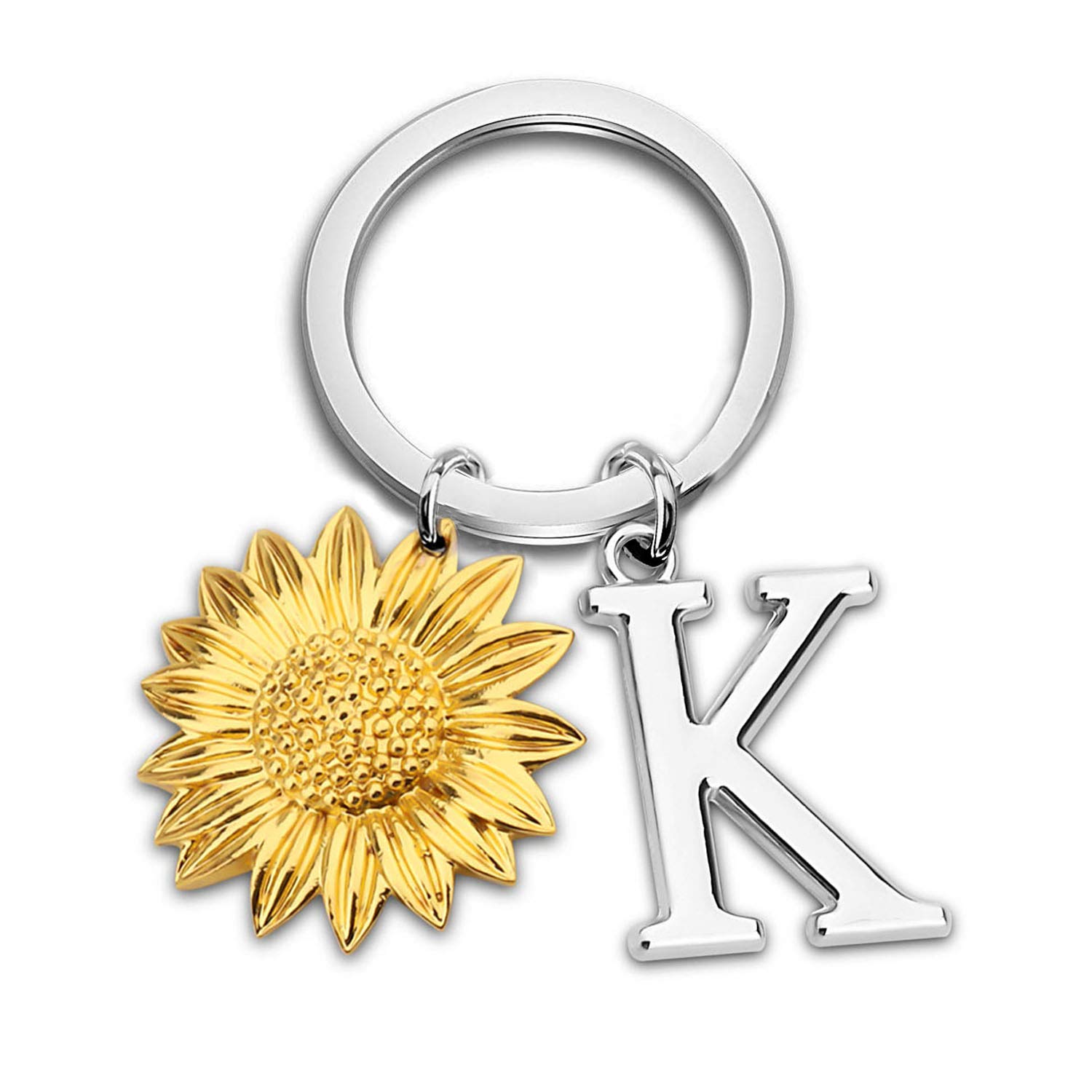 Gzrlyf Sunflower Keychain with Letter Charm Initial Gifts(K)