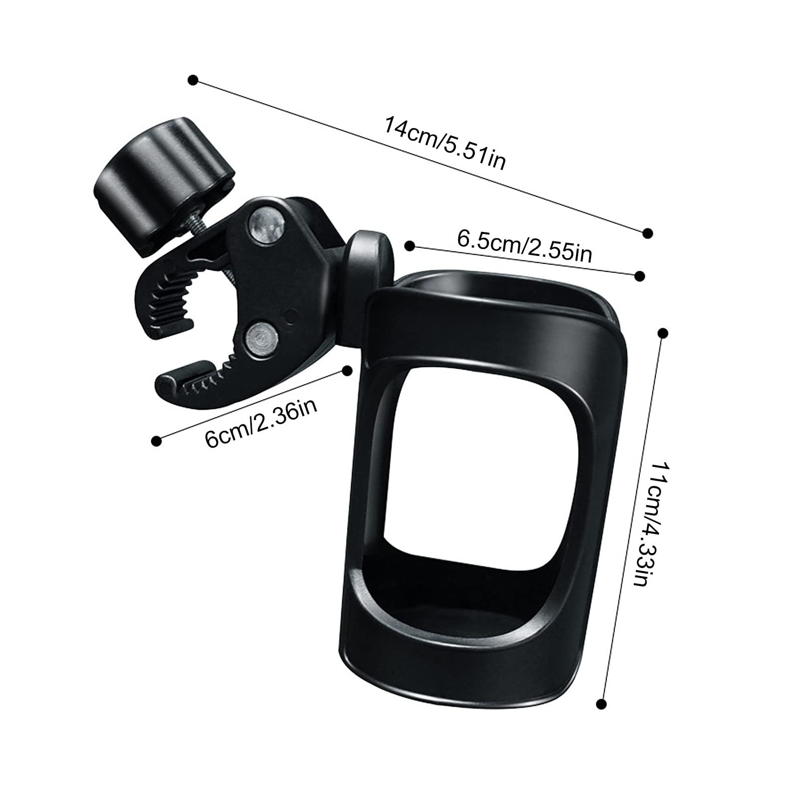 Rumtut Stroller Cup Holder, Bike Cup Holder, 2 in 1 Universal Cup Holder for Stroller, Bike, Wheelchair, Roller, Black