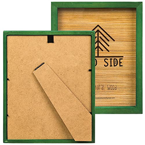 Green Wooden Picture Frame 11x14 - Natural Rustic Solid Wood Thick Borders, Wall Mounting and Desktop Photo Frames