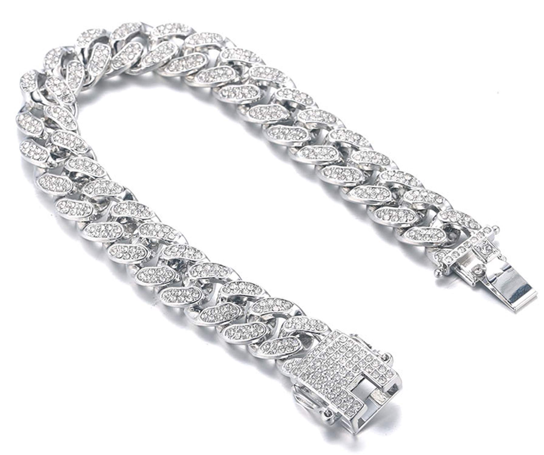 Halukakah Diamond Cuban Link Chain for Women 13.5MM Platinum White Gold Finish Bracelet 7",Full Cz Diamond Cut Prong Set,with Giftbox