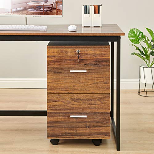GreenForest Reversible Computer Desk 68.8 inch with Storage Printer Shelf and File Cabinet 2 Drawers Wooden Vertical Filing Cabinet with Lock
