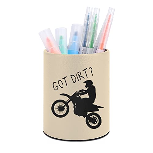Got Dirt Bike Motorcross Racing Pen Holder PU Leather Pencil Cup Cute Desk Organizer Makeup Brush Box for Home Office