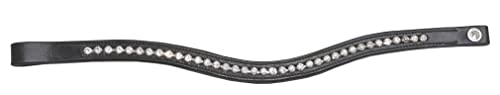Saddles World Fancy Black Leather White Center Pearl with Clear Crystals Browband - Full Size