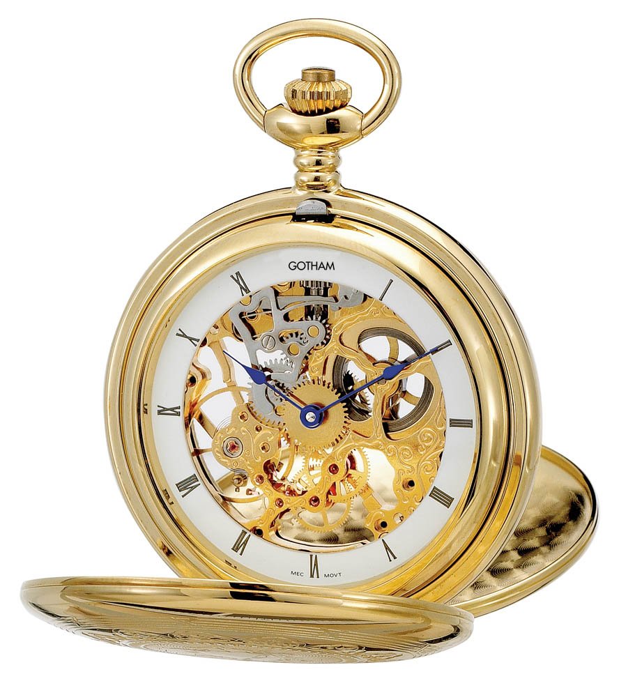 Gotham Men's Gold-Tone Double Cover Exhibition Mechanical Pocket Watch # GWC18800G