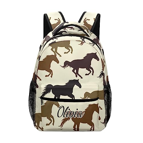 XIUCOO Animal Running Horse Backpack Personalized Name Waterproof Travel Bag for Boys Girls Gift