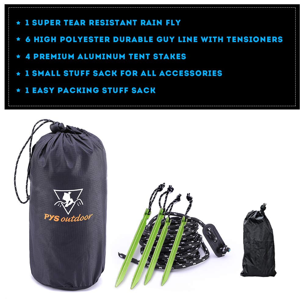 Hammock Rain Fly - Waterproof Tent Tarp Camping Backpacking Survival Shelter by Premium Lightweight Ripstop Fabric, Fast Set Up, Stakes and Ropes Included for Hiking, Travel (Rectangular section)