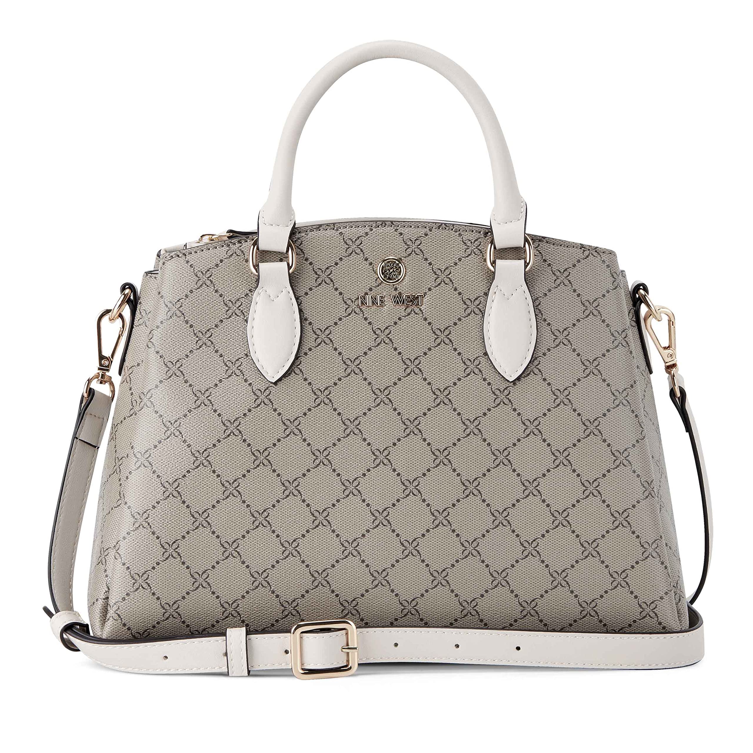 Nine West Zenith Small Triple Compartment Satchel Crossbody, Beige Logo/Milk