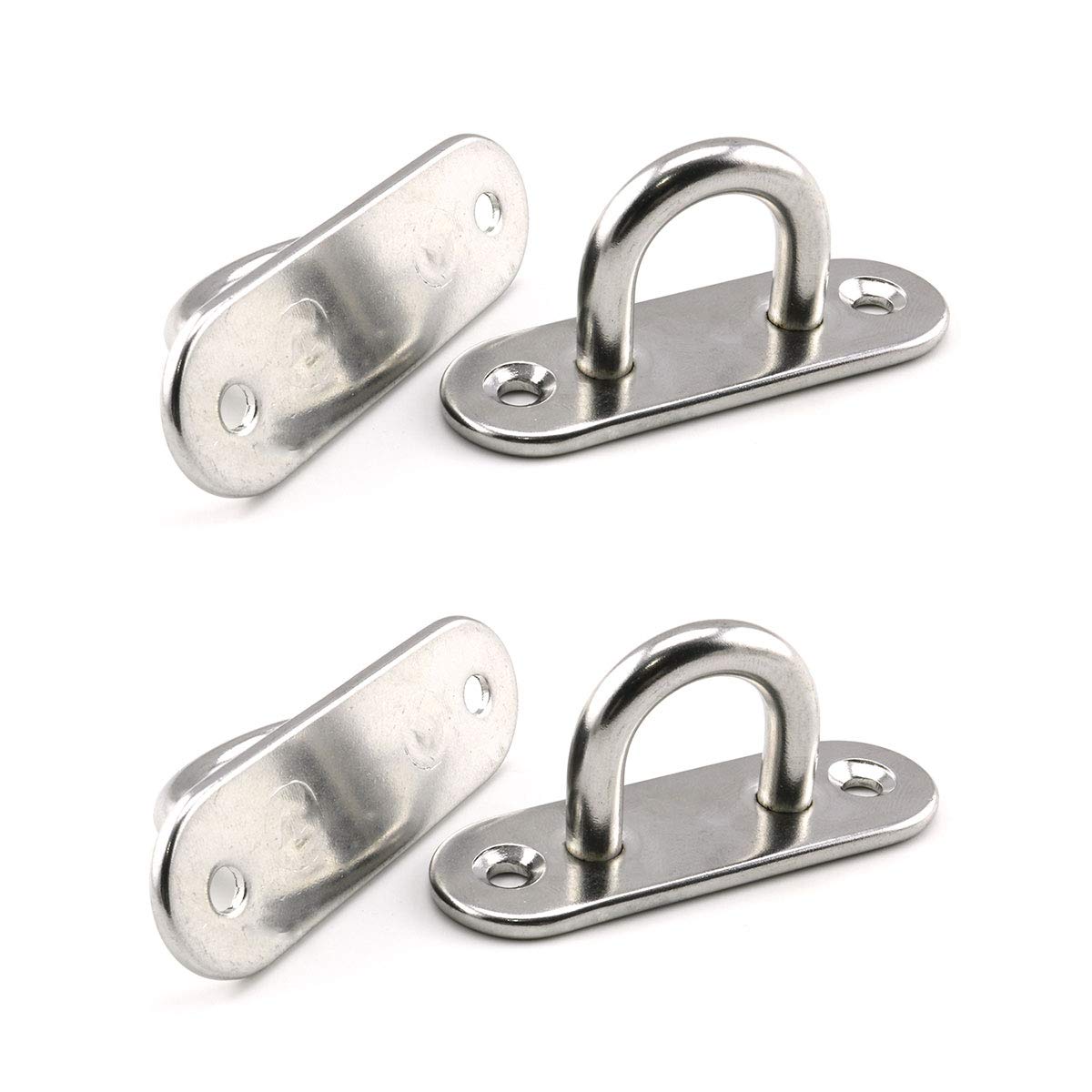 heyous 4pcs M6 Oblong Pad Eye Plates Ceiling Wall Mount U Hook Anchor Hanger Stainless Steel Staple Ring Hook Boat Yacht Shade Sail Tie Down Rigging