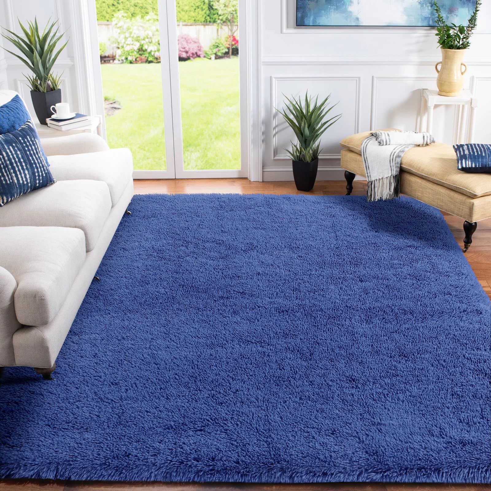 XSIVOD Blue Shaggy Rugs for Bedroom Living Room Carpet, Ultra Soft Plush Fluffy Area Rug Furry Bedside Carpet for Boys Teens Room Decor, Indoor Carpets Fuzzy Floor Rug for Dorm Playroom, 3x5 Feet