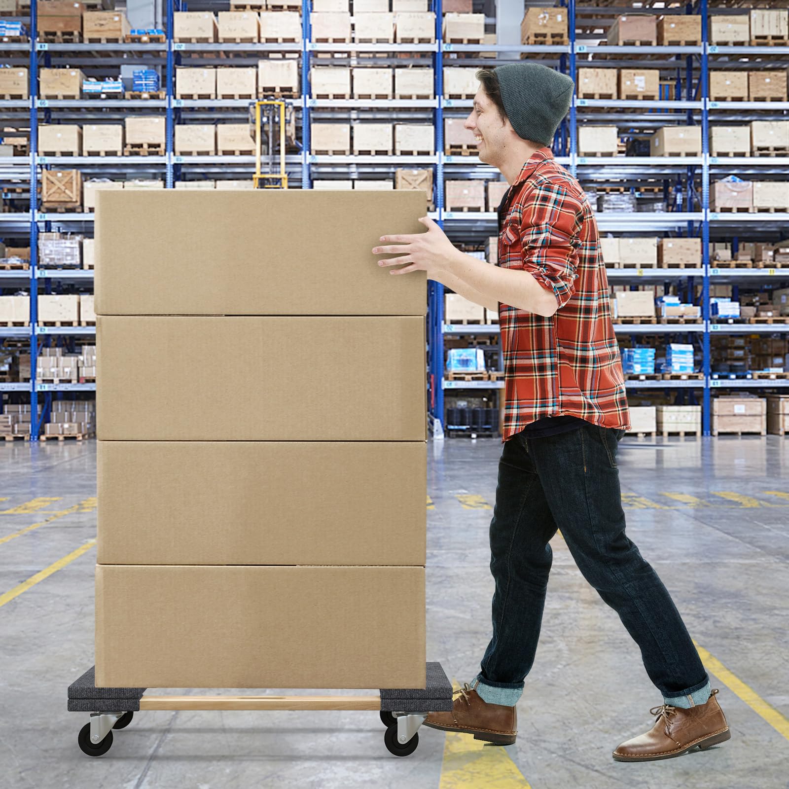 Goplus Furniture Moving Dolly, Heavy Duty Wood Rolling Mover with Wheels for Piano Couch Fridge Heavy Items, Securely Holds 1000 LBS (1 Pack with Handle)