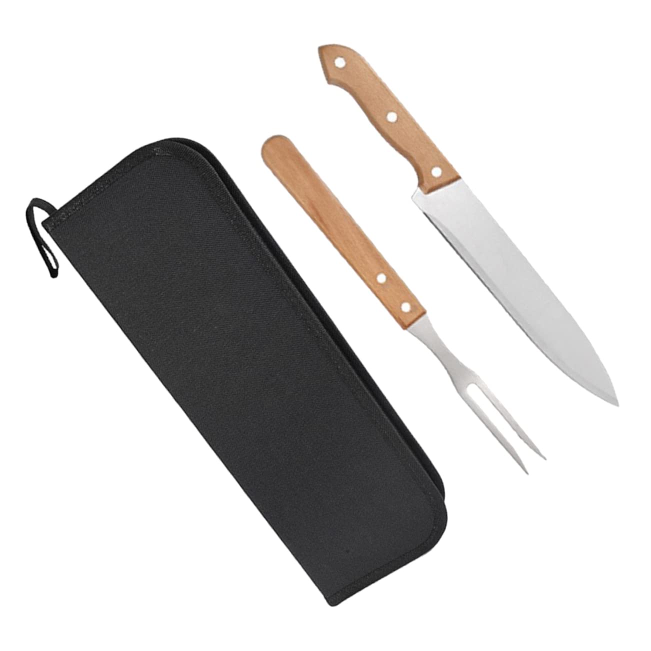Happyyami 5 Sets barbecue and fork tools cooking grilling cutter kitchen dinnerware tools grilled serving fork bbq grill portable barbecue grill cutter heavy beef wooden handle travel
