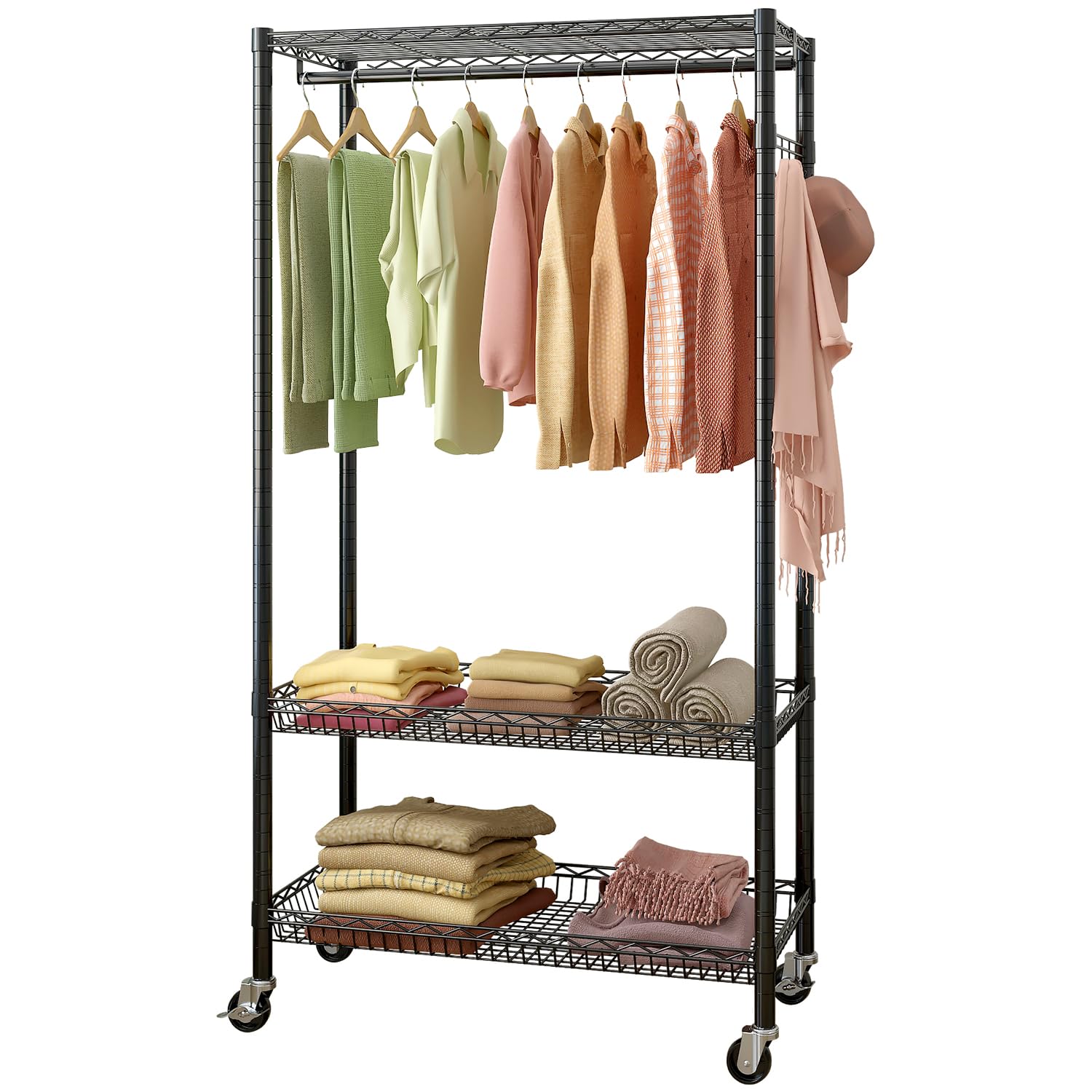Heavy Duty Rolling Rack,Closet Organizer Metal Garment Rack Portable Clothes Hanger Home Shelf,Freestanding Closet Wardrobe (35.43x 17.72 x 72.83)