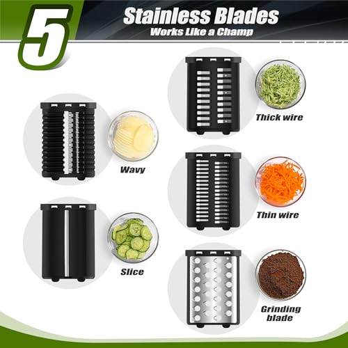 Handy Electric Vegetable Cutter Food Slicer Cheese Grater Kitchen Gadget,5 Usefull Functions like slices,wavy slices,grates,and shreds to be a Great prep tool for your cooking or Salad Maker