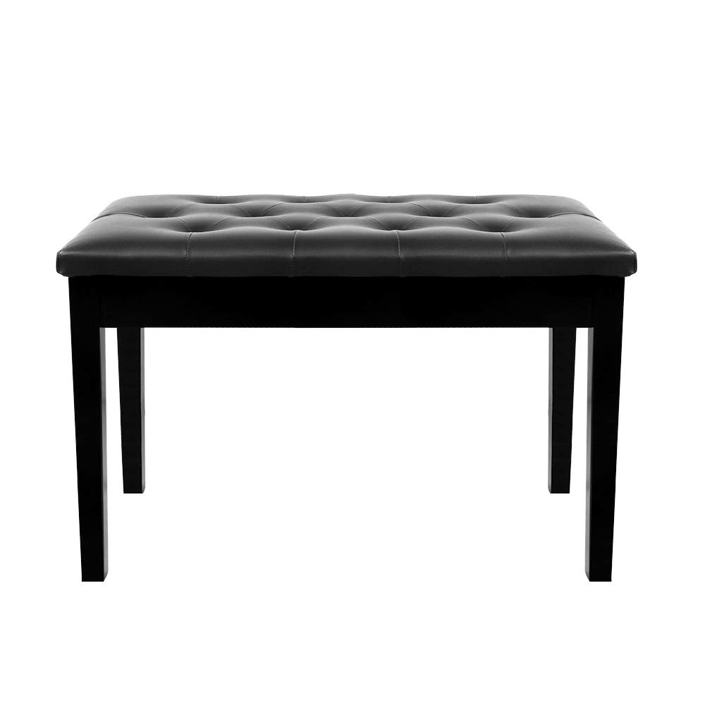 Haicool TOYEEKA Black 29'' Solid Wood PU Leather Double Duet Piano Stool Keyboard Bench with Storageļ¼ Load 440lb
