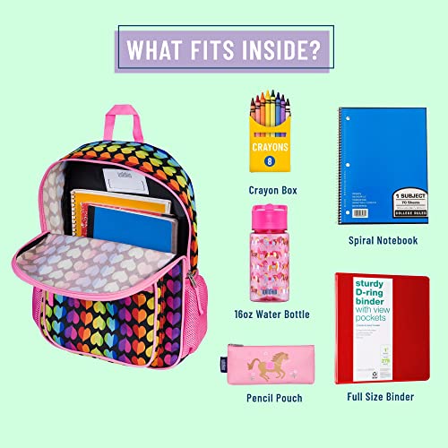 Wildkin Kids Eco Backpack for Boys & Girls, Perfect for Elementary Recycled Backpack, Features Padded Back & Adjustable Strap, Ideal for School & Travel Backpacks for Kids (Rainbow Hearts)