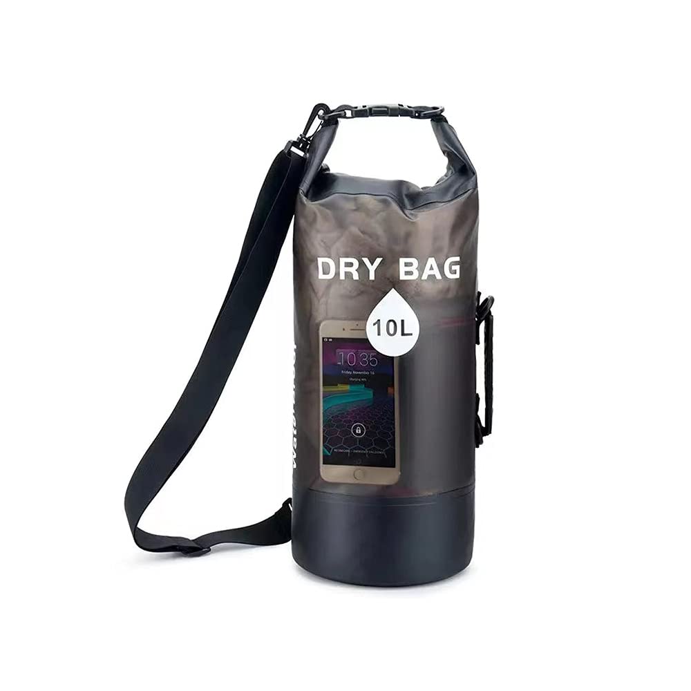 JSL HOME Waterproof Backpack Dry Bags Translucent Perfect for Boating Kayaking Hiking Canoeing Fishing Swimming Camping Snowboarding Adjustable Shoulder Strap (Black, 10L)
