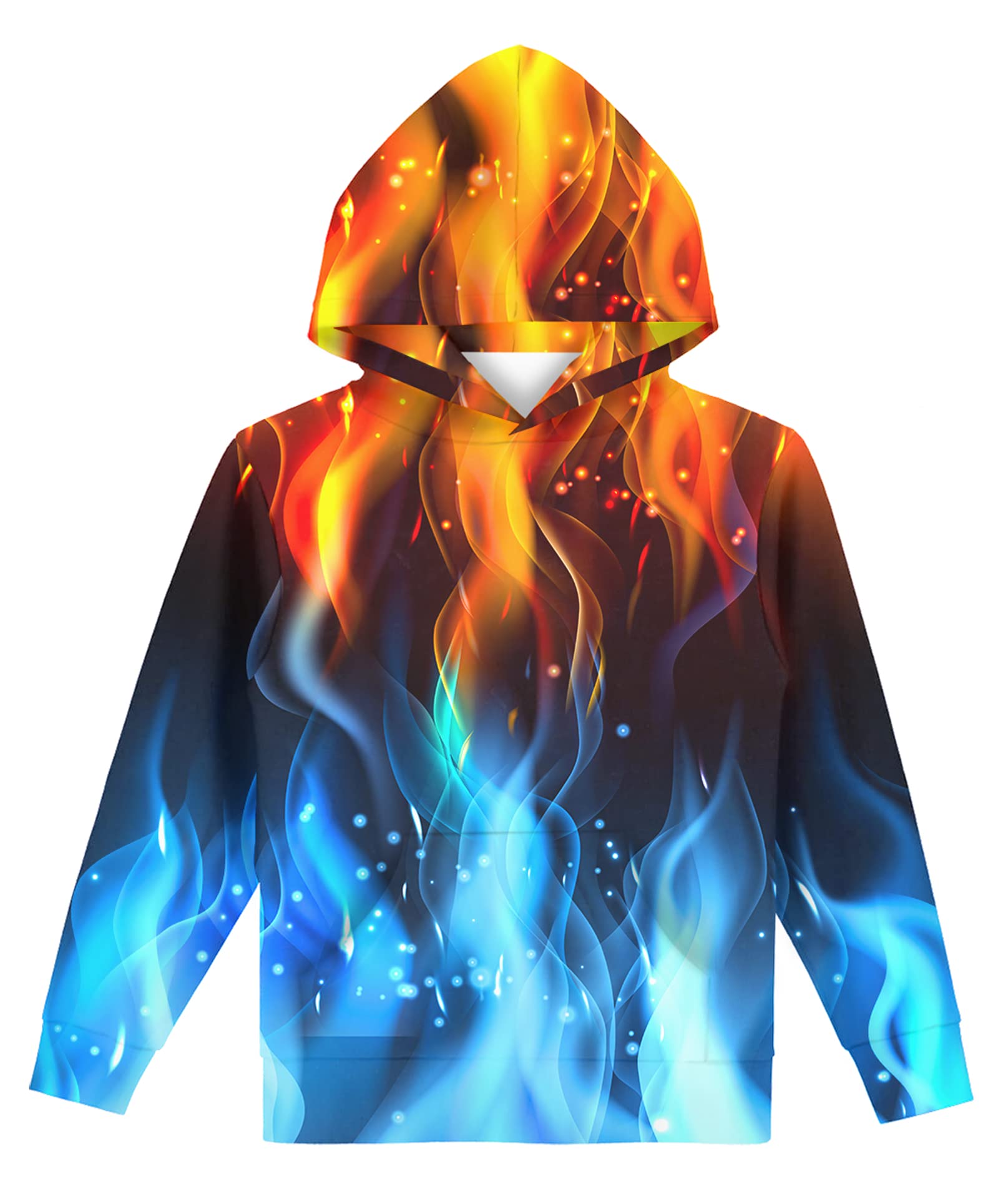 Hgvoetty Teen Boys Hoodies Cool Graphic Sweatshirts for Youth Novelty Clothing Sweater for Kids Cool Fire Design Tops Costumes for Girls 14-15 Years