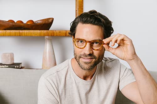 Peepers by PeeperSpecs Headliner Round Blue Light Blocking Reading Glasses, Honey Tortoise, 46 + 1.5