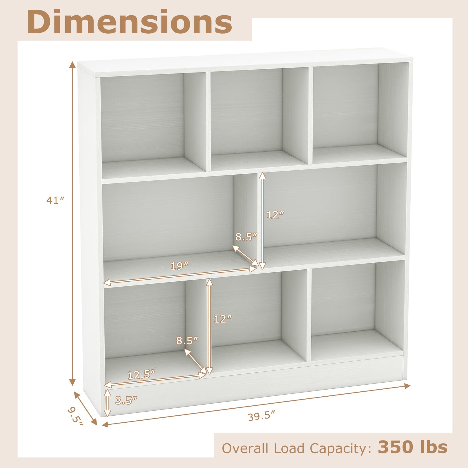 Tangkula 8-Cube Bookshelf, 39.5βL Floor Bookcase with 2 Anti-Tipping Kits, Freestanding Storage Organizer, 4-Tier Display Shelf for Home, Office & Dorms, Natural/White (White, 8-Cube)