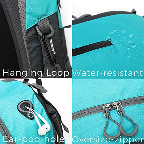 TurnWay Amanda 50L Water-Resistant Travel Backpack/Casual/Hiking/Camping Daypack with Rain Cover, Headphone Hole (Lake Blue)