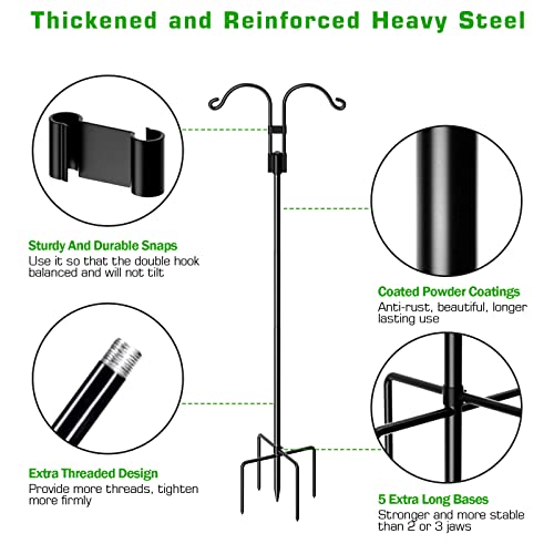 SVOPY 2Pack Double Shepherds Hooks for Outdoor 76 Inch Bird Feeder Pole with 5 Prongs Base, Adjustable Heavy Duty Garden Hook for Hanging Bird Feeder,Wedding Decor,Plant Baskets