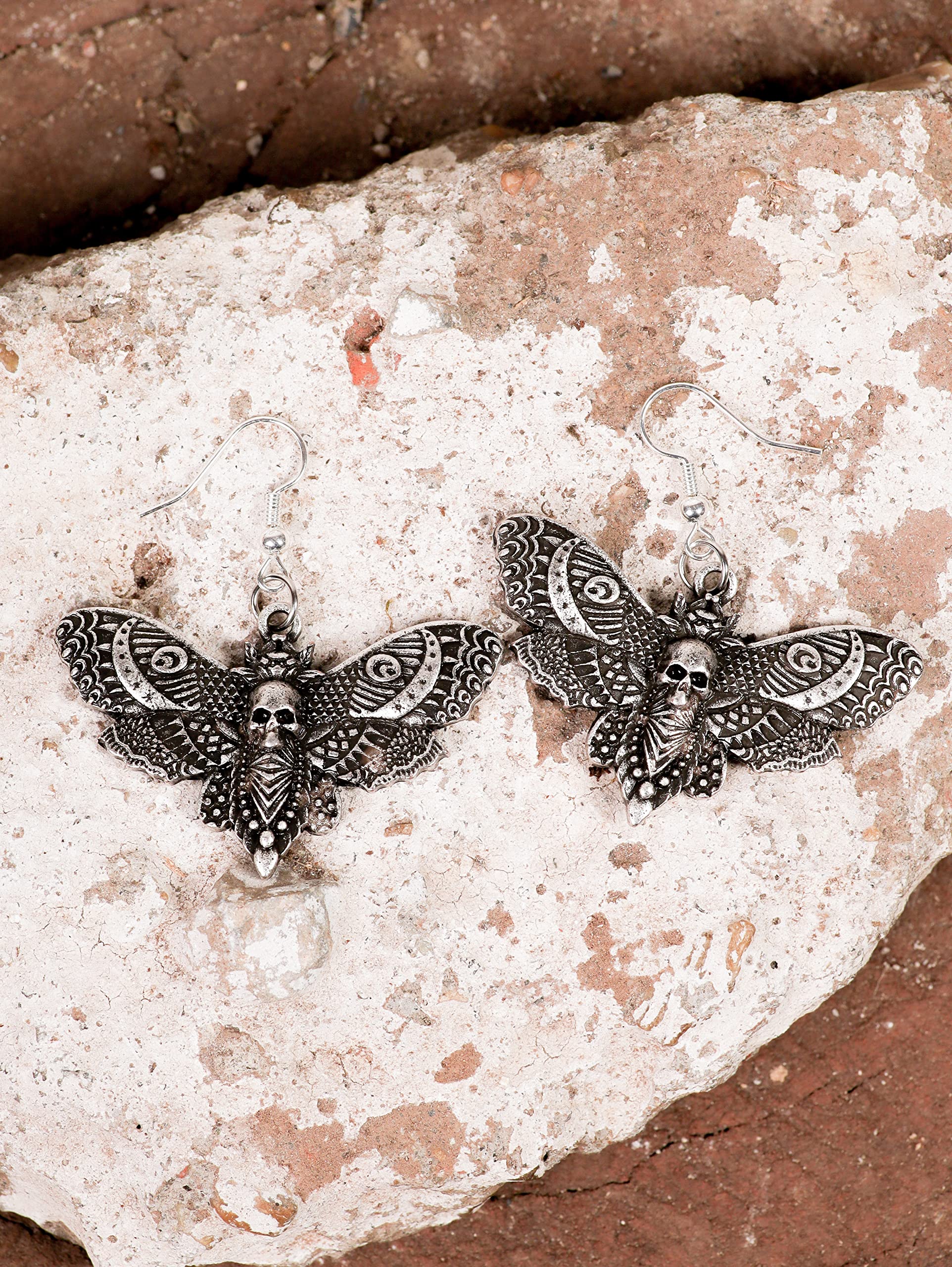 HAQUIL Deathhead Hawkmoth Skull Dangle Drop Earrings for Women, Zinc, Skull Jewelry Gift