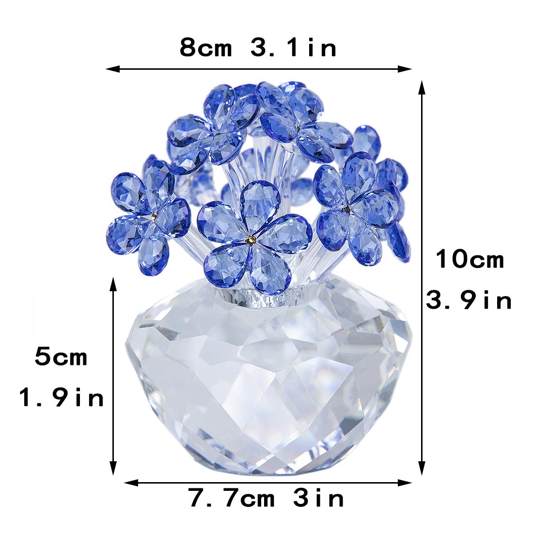 H&D HYALINE & DORA Crystal Flower Figurines Forget-Me-Not Glass Ornament Paperweight (Blue)