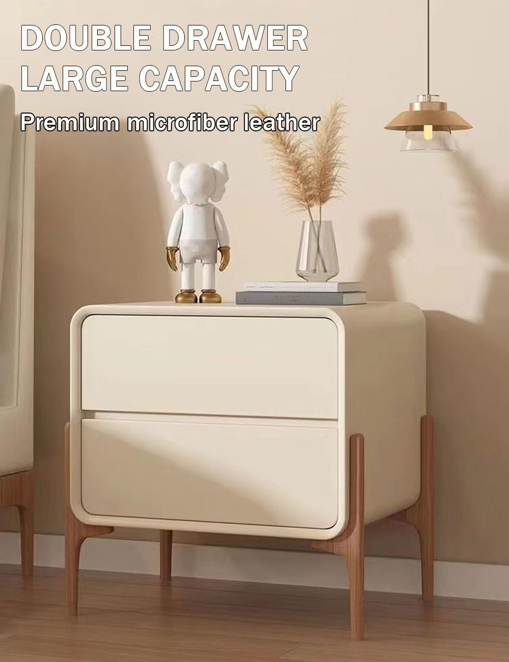 SOYDAN Modern Nightstand with Double Drawers, Bedside Table with Rounded Corners, Night Stands for Bedrooms(White,40cm/15.7in)