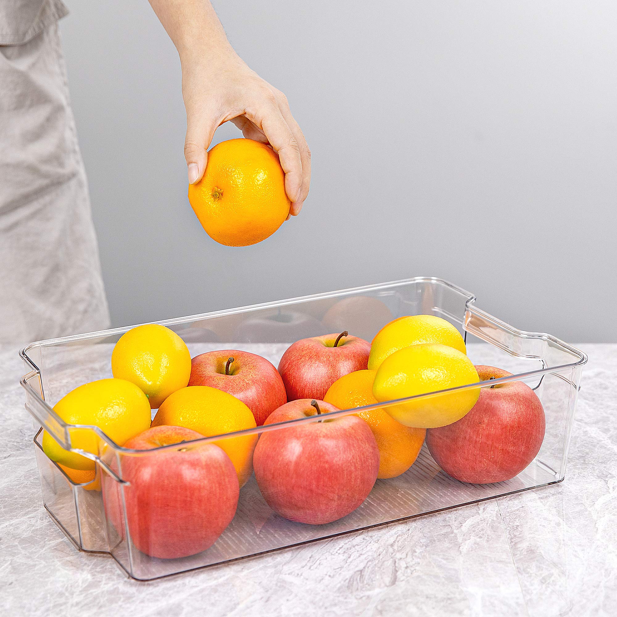 HOOJO Refrigerator Organizer Bins - 4pcs Clear Plastic Bins For Fridge, Freezer, Kitchen Cabinet, Pantry Organization, BPA Free Fridge Organizer, 14.5" Long-X Large, Clear