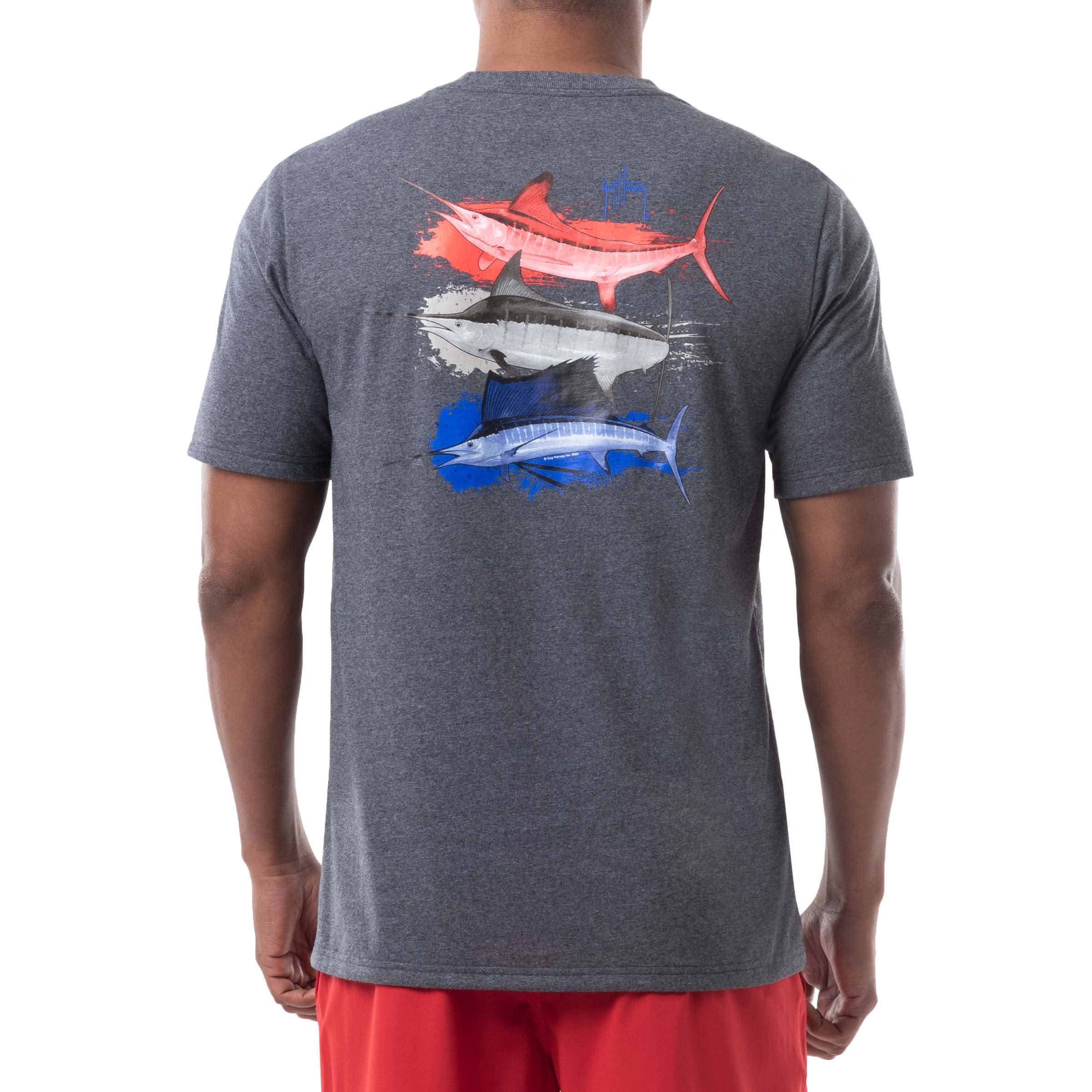 Guy Harvey Men’s Threadcycled Short Sleeve T-Shirt, Sport Grey Heather/American Bills, XXX-Large