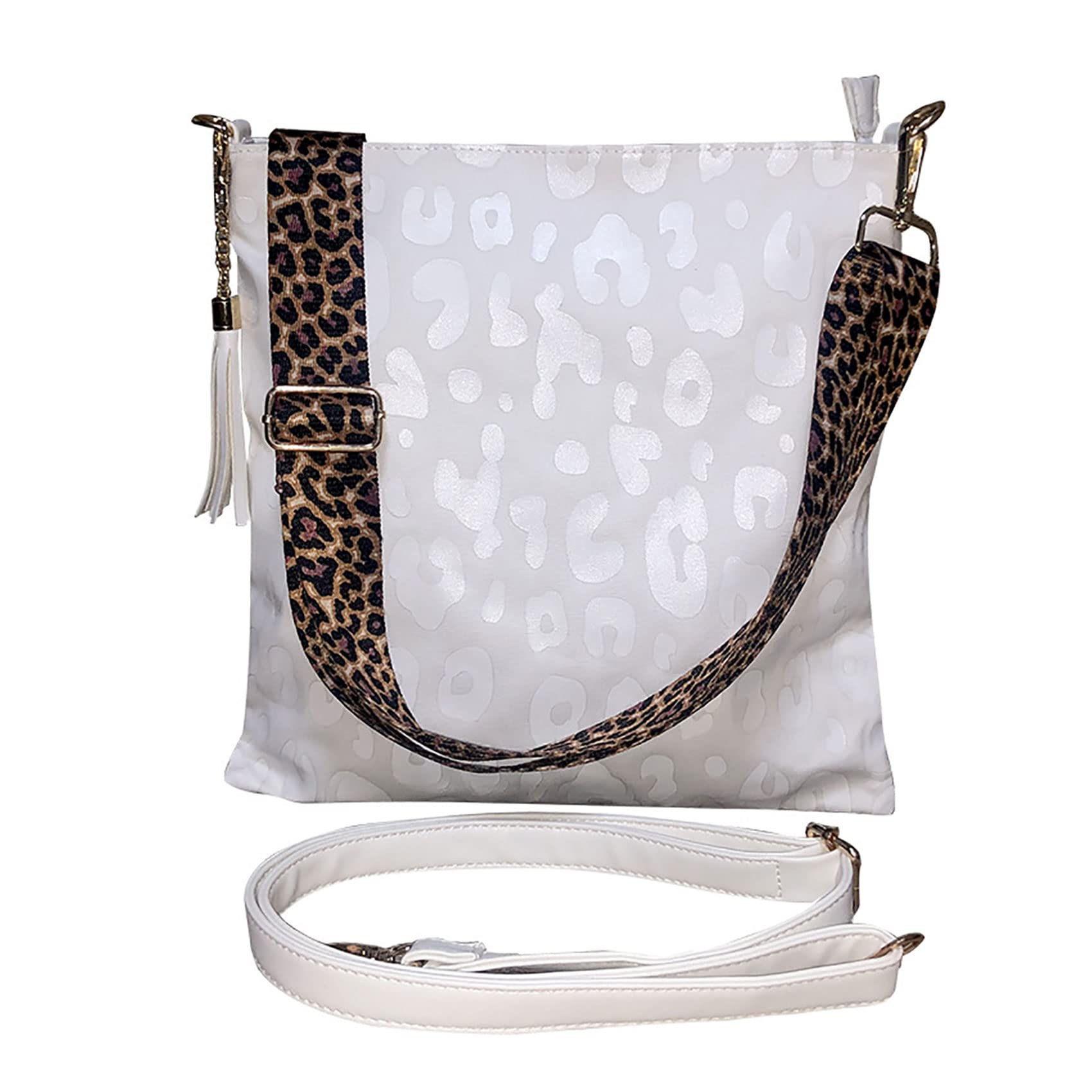 HAIBOLAN Cloth Shoulder Crossbody Purse Leopard print Women's Retro Canvas Casual Tote Bag Messenger Bag (White Leopard)