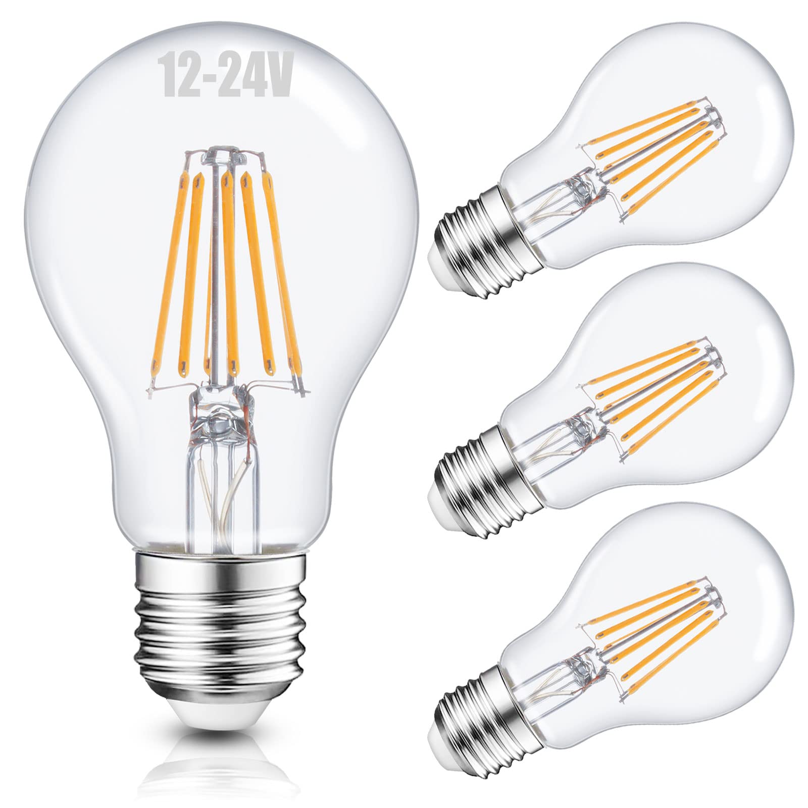Haian 12V LED Bulb 7W 700Lm E26/E27 Standard Base 60W Equivalent 12 Volt Low Voltage Lights AC/DC 12-24V A19 Lamp,Warm White 3000K,Off Grid Solar Battery System Lighting,RV,Marine LED Lights,6 Pack